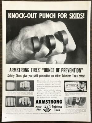 1955 Armstrong Rhino-Flex Tubeless Tires PRINT AD Knock-Out Punch for ...