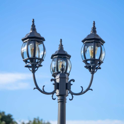 LUTEC 3-Head Black Outdoor Post Light Aluminum Clear Curved Glass LED ...