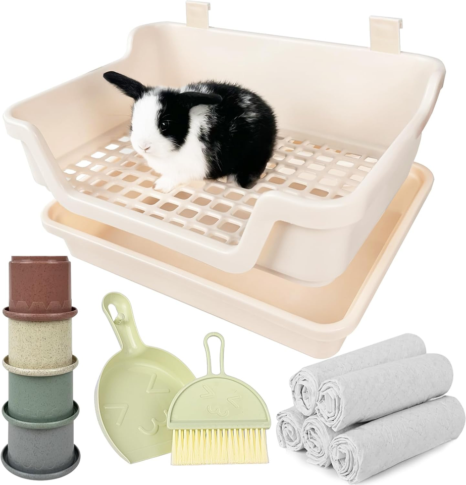 Large Rabbit Litter Box w/Plastic Grid & Dump Tray-Bunny Litter Pan ...