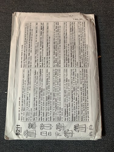 Simplicity Pattern 8211 Doll Clothes Outfits Vintage Sewing for 18 ...