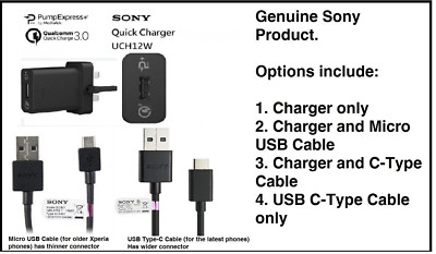Genuine Sony UCH 12 Quick 3.0 Mains Charger & USB Cable for Sony Xperia ...