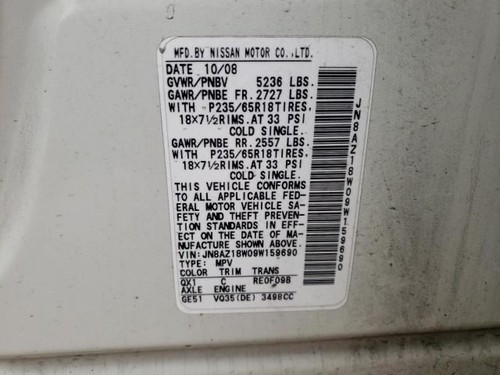 RH Right Passenger Mirror Non-heated Paint Code QX1 09-14 NISSAN MURANO ...