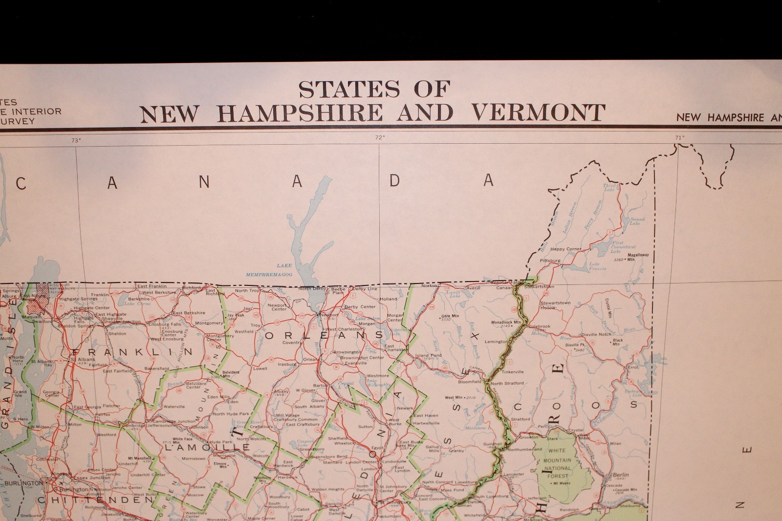 USGS States of VT & NH Base Map 1972 Flat, PRISTINE, ORIGINAL CONDITION ...