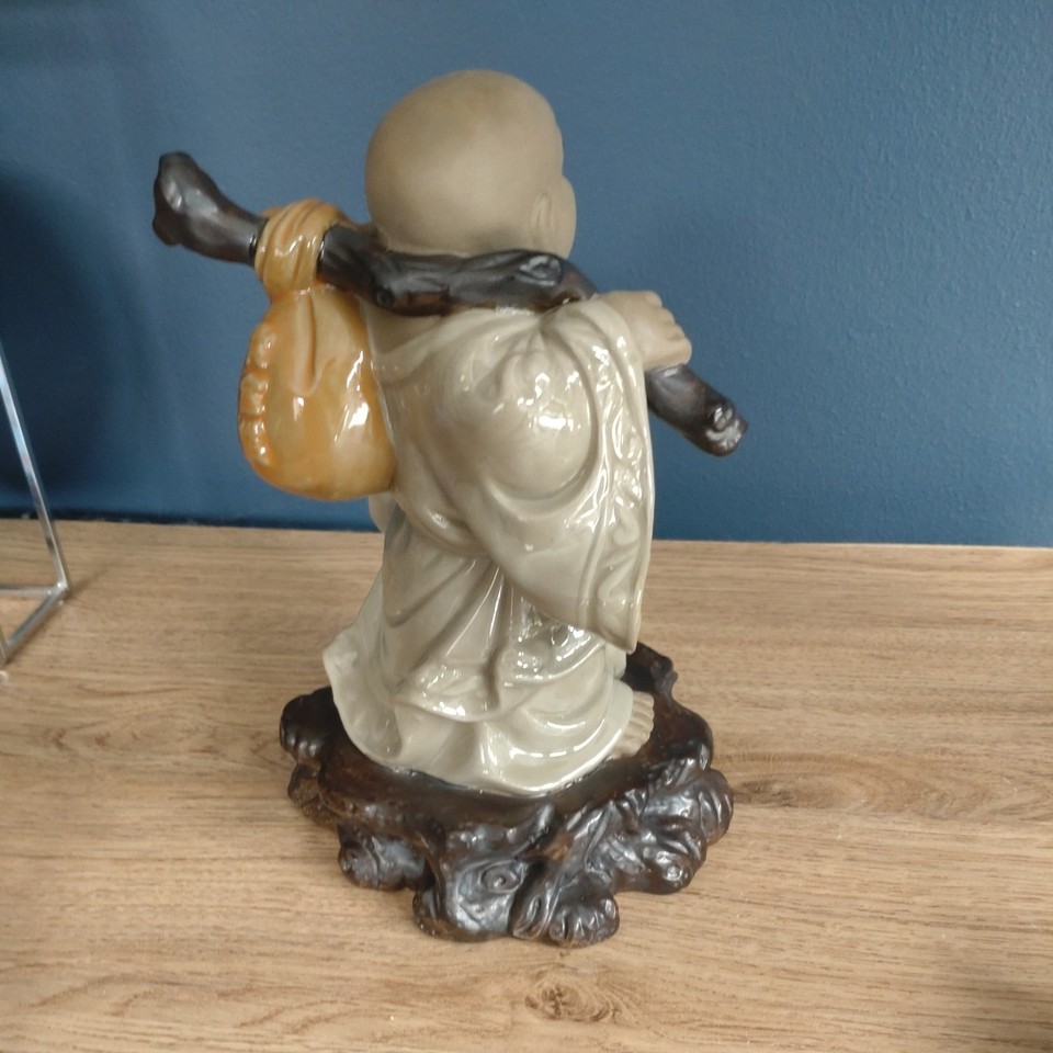 Laughing Buddha - Hotei- Budai Good Fortune Grey & Brown | eBay