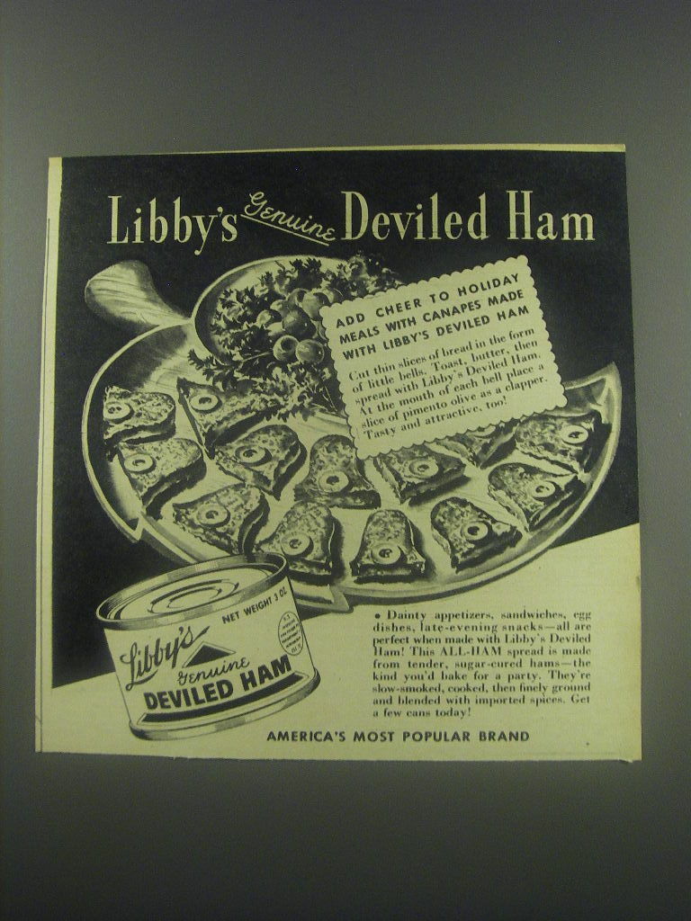 1946 Libby's Deviled Ham Ad - Add cheer to holiday meals with canapes ...