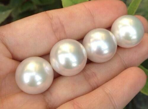 Amazing AAA 4pc 12-13mm Natural Round South Sea White stud Pearl Half ...