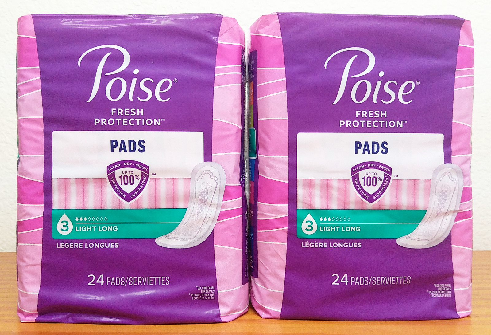 Lot of 2 Poise Fresh Protection Pads, Light Absorbency Long Length, 24 ...