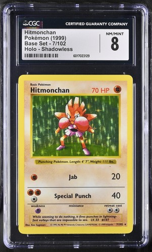 CGC 8 Hitmonchan 1999 Base Set 7/102 Holo Shadowless Pokemon Card psa ...