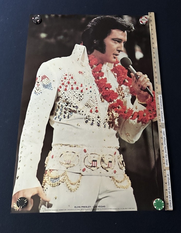 Elvis Presley Poster 1976 Las Vegas Rhinestone Jumpsuit 23x35 Vintage ...