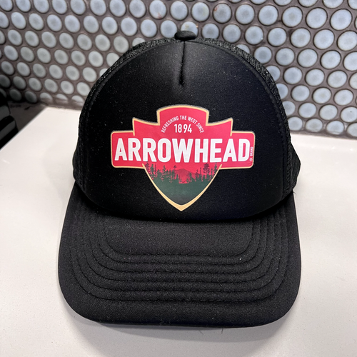 Arrowhead Water Trucker Hat Cap Black Red Snap Back Mesh Logo Front | eBay