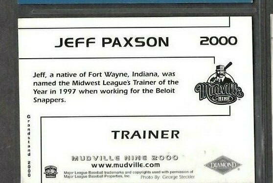 2000 Grandstand Mudville Nine Jeff Paxson Trainer Baseball Card Signed ...
