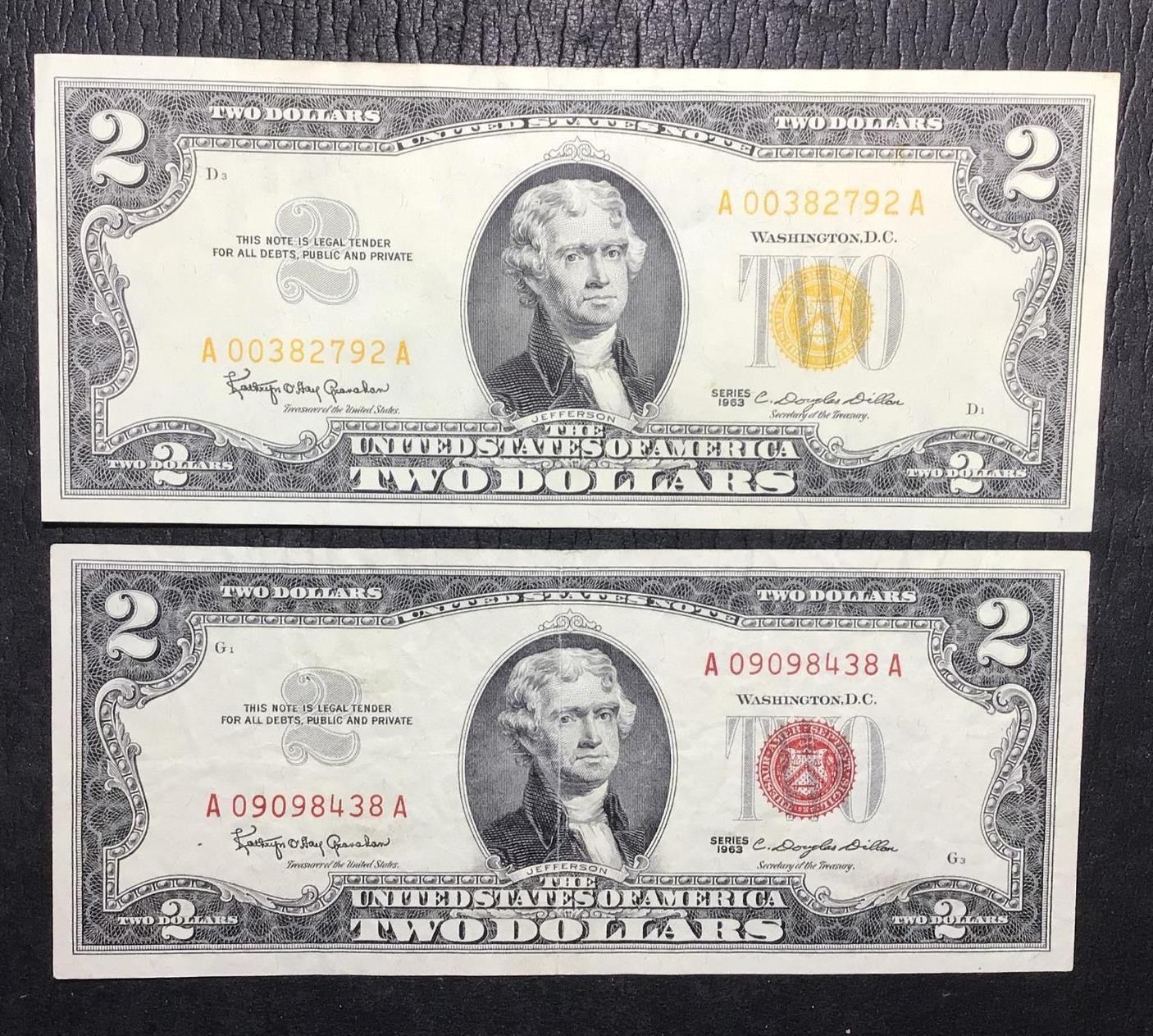 1963 $2 US Legal Tender Deuces Set of 2! X2792 Old US Paper Money ...