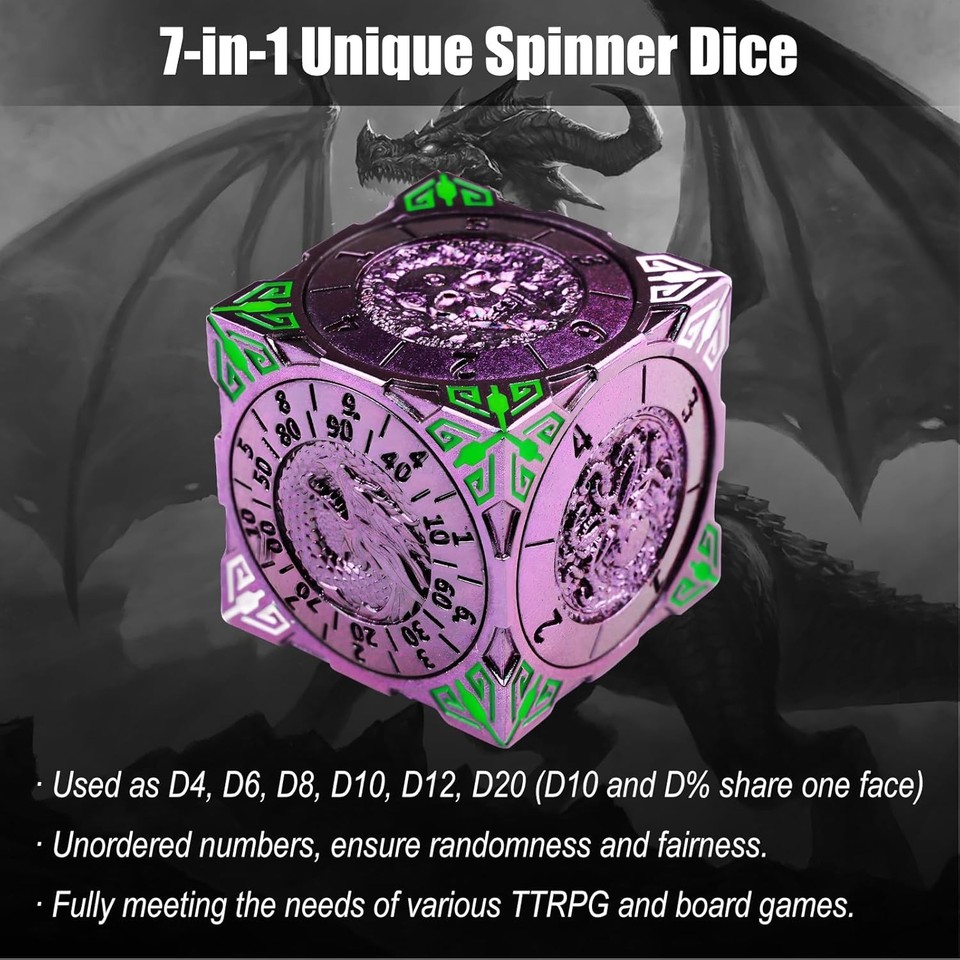 DND Spinner Dice, 7 in 1 Unique Metal Cube D&D Dice Set with 3D Relief ...