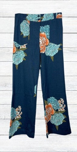 LuLaRoe EMERY Wide Leg Work Pant Size LARGE Floral on Denim Blue NWT | eBay