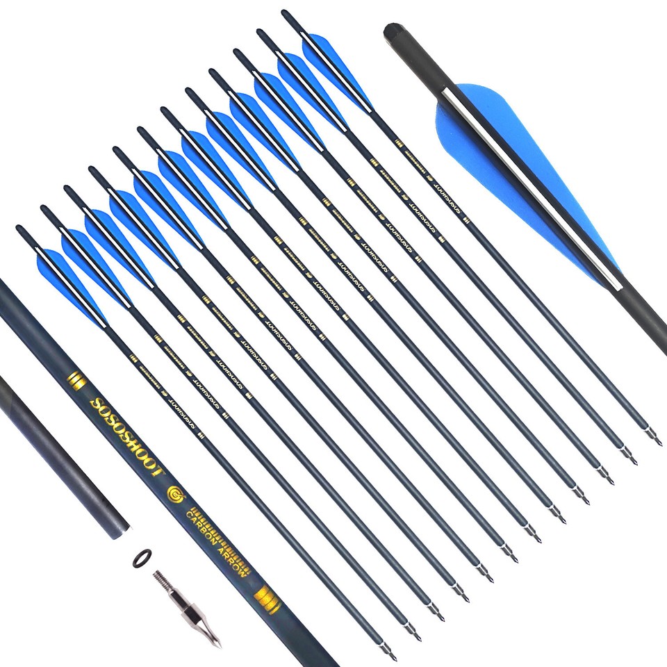 1 Dozen 20" Crossbow Bolts Carbon Arrow Archery Half Moon Nock Hunting ...