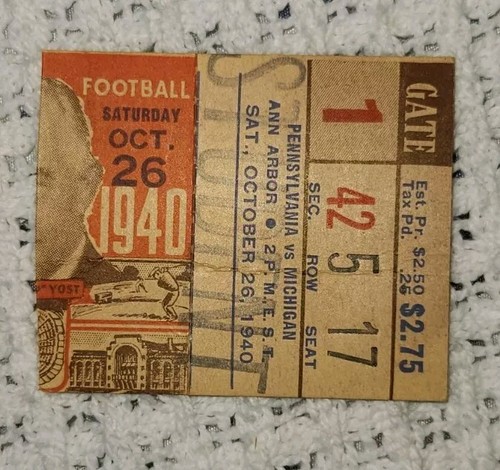 1940 Ticket Stub University of Michigan vs Univ. Pennsylvania Football ...