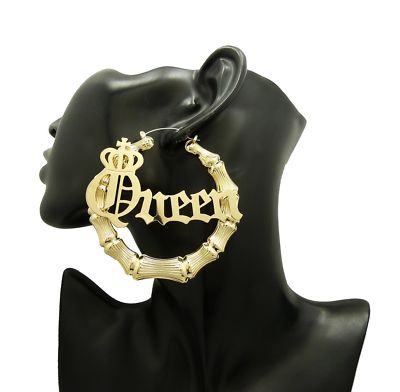 Celebrity Ghetto Style "QUEEN" Bamboo Hoop Hollow Pincatch Fashion ...