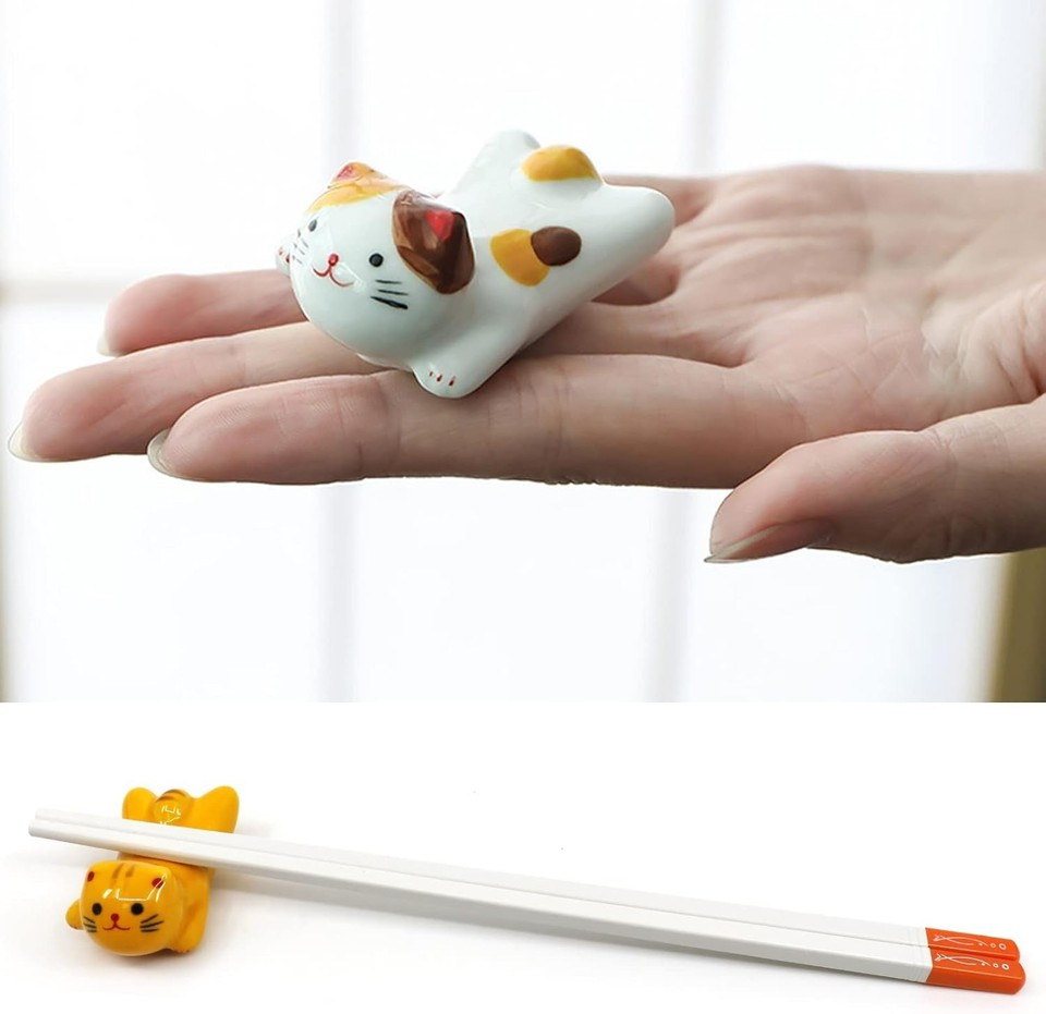 5 Pack Cat Chopsticks Rest Set Japanese Porcelain Cute Lucky Cat ...