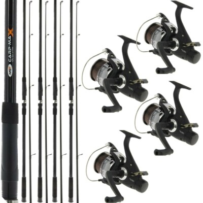 4 X MAX 60 REEL + 4 NGT CARP MAX 12FT 2PC FISHING ROD CARP COARSE ...