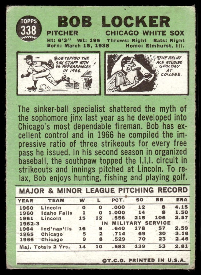 1967 Topps Bob Locker #338 Chicago White Sox Baseball Card | eBay