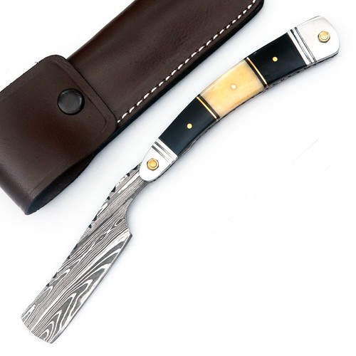 CUSTOM HANDMADE DAMASCUS RAZOR FOR MEN SHAVING WITH PREMIMUM LEATHER ...