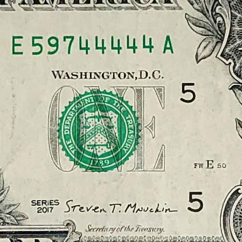 5 In A Row Fancy Serial Number 1 Dollar Trailing 4s E59744444A | eBay