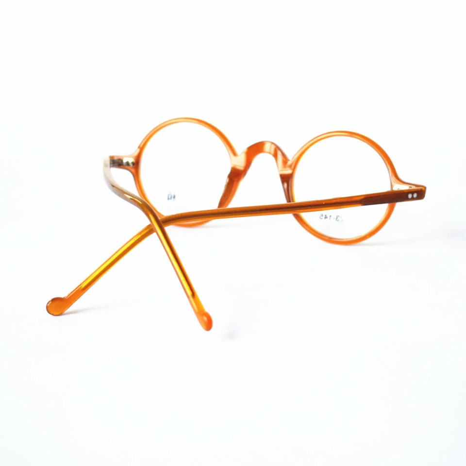 Vintage Small Round Eyeglass Frames 38mm Full Rim Orange Gold Men Women ...