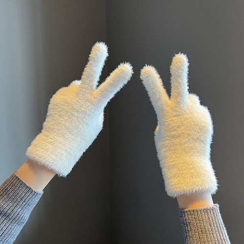 Solid Color Warm Finger Gloves Fingers Open Full Finger Mittens Women ...