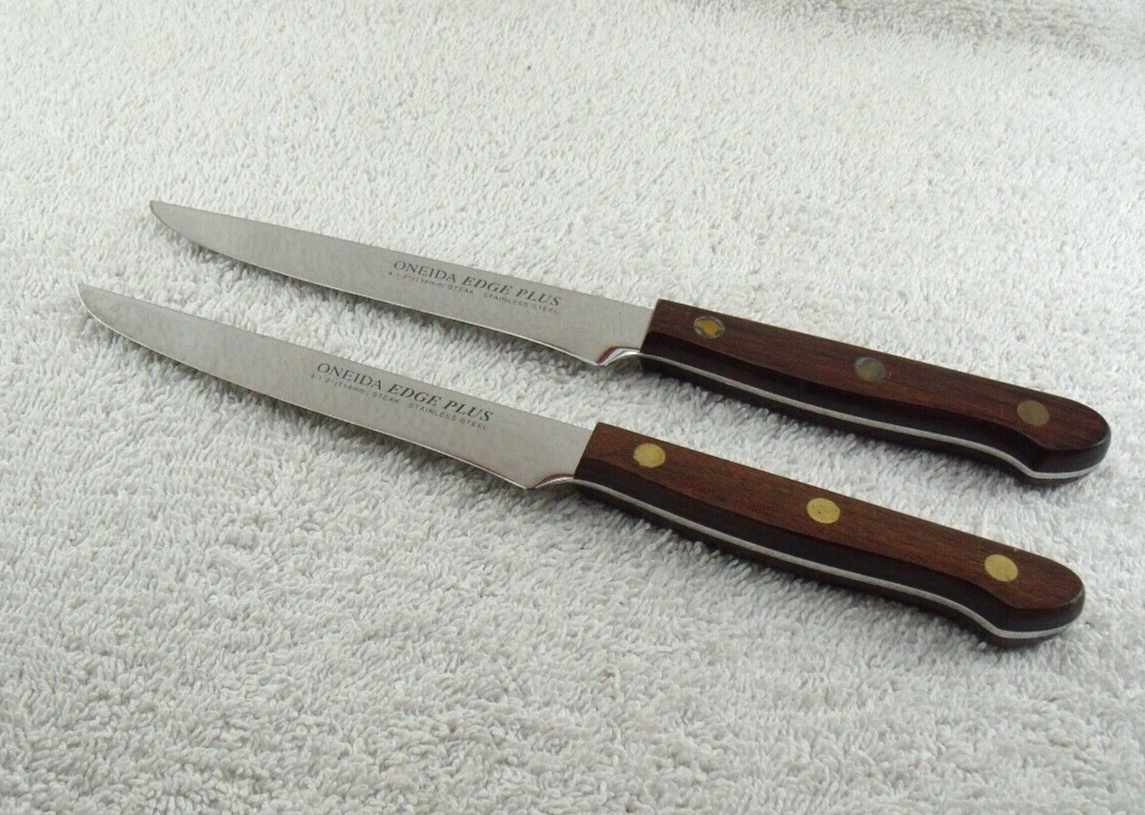 Oneida Edge Plus Steak Knife Lot of 2 Wood Handle 4 1/2 inch Mixico | eBay