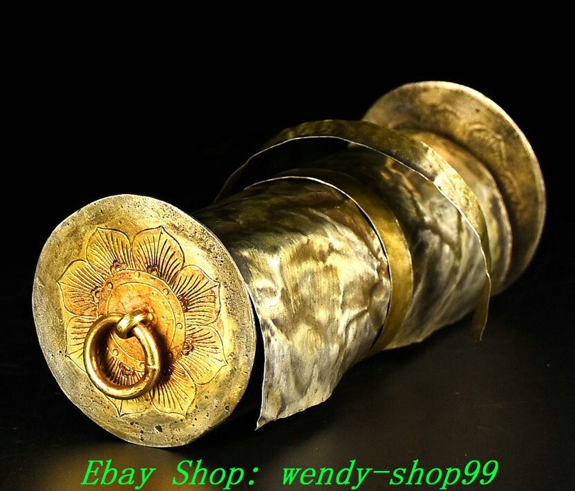 12" Old Copper 24 K Gold Phoenix Guanyin Buddha Buddhist scripture Book ...