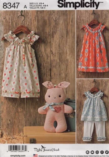 Simplicity Sewing Pattern 8347 Toddlers Dress Top Capris Romper Bunny ...
