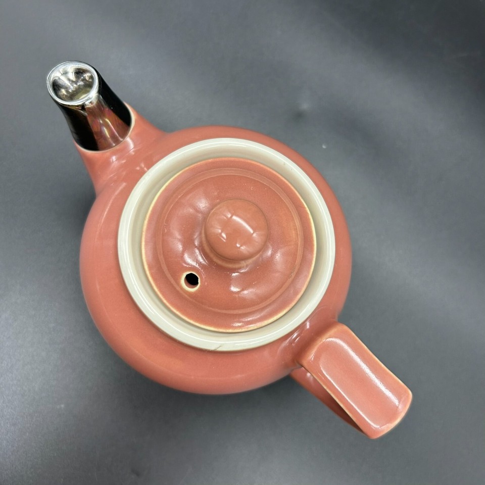 Vtg Hall Boston Tea Pot #21 Rose Pink Chrome Spout Ivory Lid ...