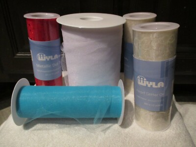 5 Spools Wyla Organza Tulle - 2 White, 1 Red, 1 Aqua 1 Large White ...