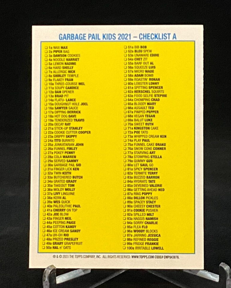 2021 Topps Garbage Pail Kids Food Fight Checklist #54a Chet Zit | eBay