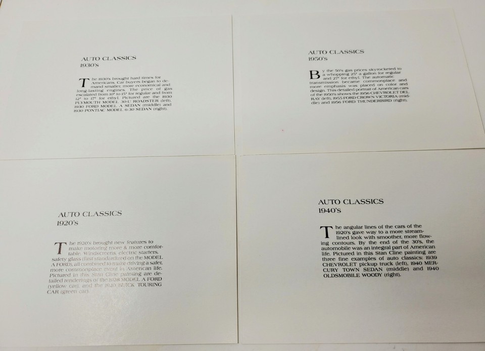 VTG 4 Lithographs Of Classic Automobiles Throughout American History ...