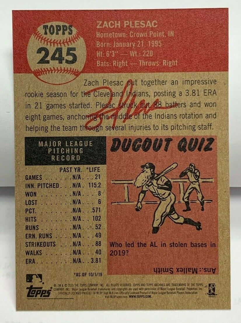 Dan Plesac 2019 Topps Baseball Living Set RC #245 - CLEVELAND INDIANS ...