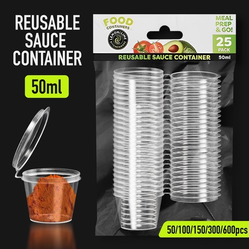 25 -600pc Sauce Containers 50ml Small Plastic Dipping Sauce Hinge Lids ...