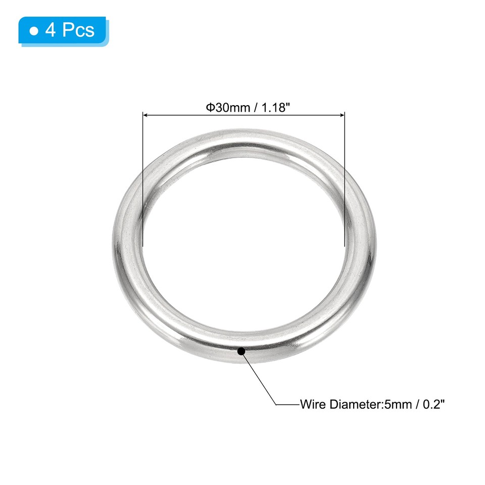 4 Pcs 1.2" Metal Rings Marine Grade 316 Stainless Steel Seamless O-Ring ...