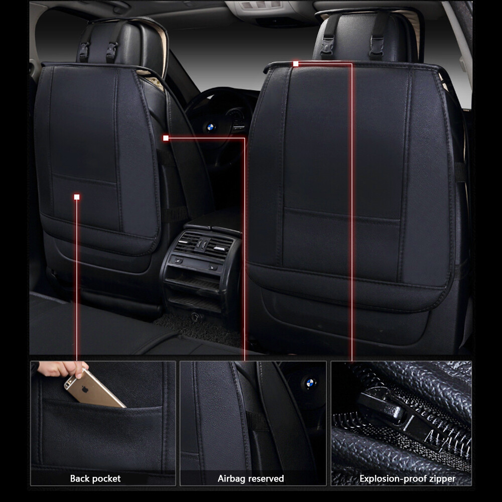 PU Leather Quilted Car Seat Cover Full Set 5-Seats Universal for Auto ...