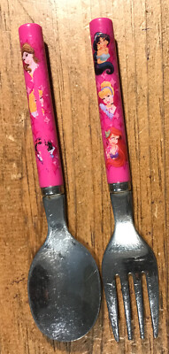 Vintage Disney Princess Toddler Fork & Spoon Set Pink Handles | eBay
