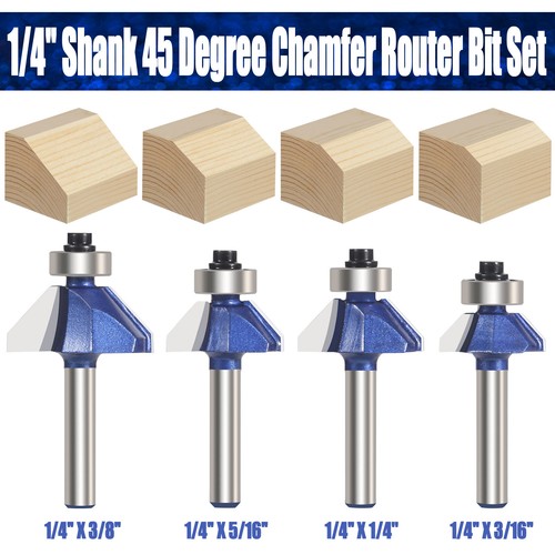 4PCS 45 Degree Chamfer Router Bit 1/4'' Shank Milling Tool Woodworking ...