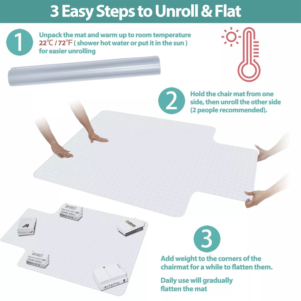 36" x 48" Home Office Chair PVC Floor Mat Studded Back with Lip for ...