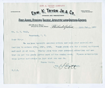 LETTERHEAD – EDW.TRYON JR FIREARMS FISHING TACKLE ATHLETIC AND OUTING ...
