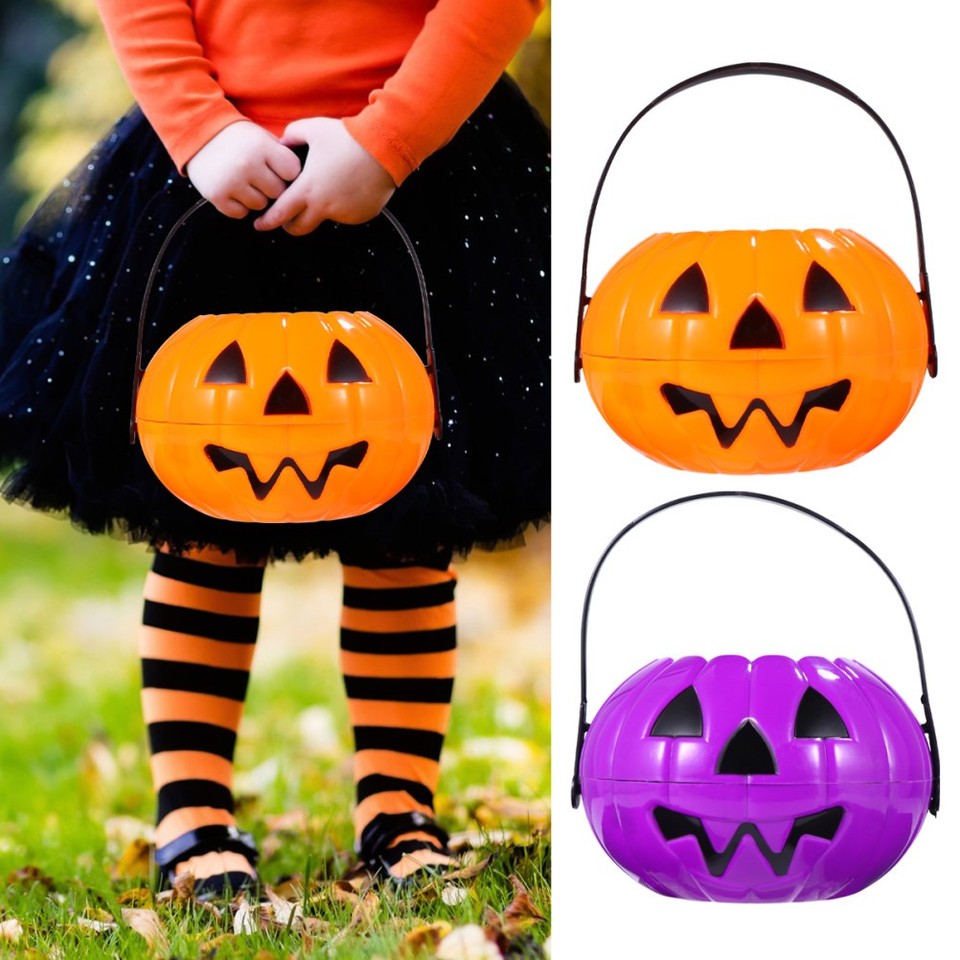2Pcs Halloween Plastic Pumpkin Buckets Portable Candy Buckets Party ...