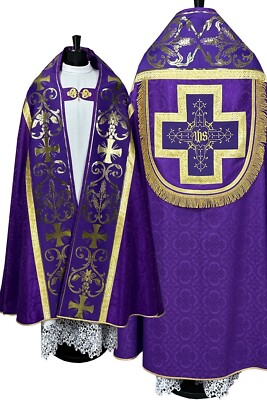 Purple damask COPE, Golden orphrey, roman style vestment | eBay Australia
