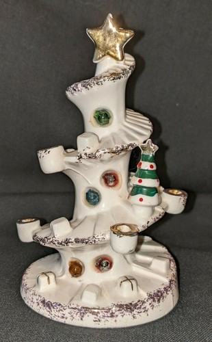 VINTAGE Lego CERAMIC Spiral CHRISTMAS TREE Mini CANDLE HOLDER Mercury ...