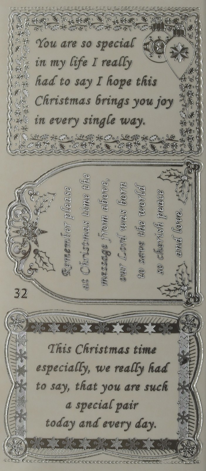 CHRISTMAS VERSES Double Embossed Clear PEEL OFF STICKERS 3 Verses No ...