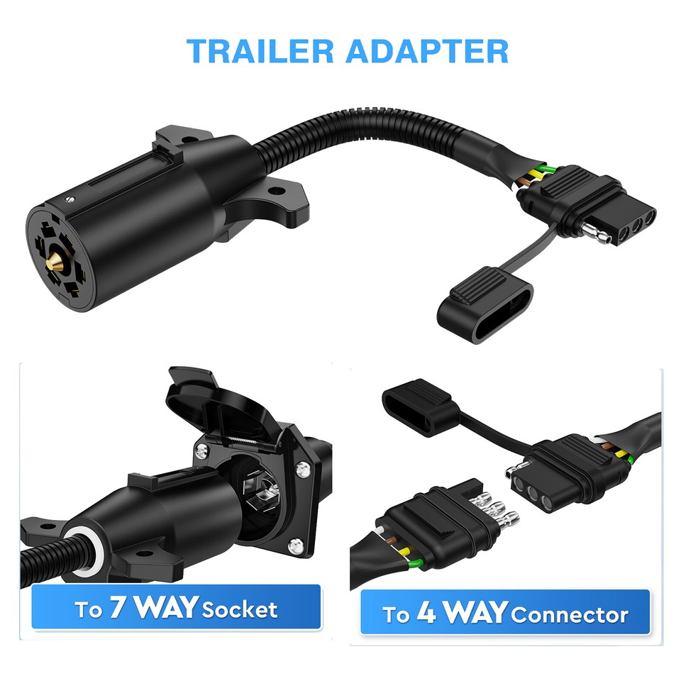 7 Way Blade Round to 4 Way Flat Trailer Adapter Plug Towing Wire ...
