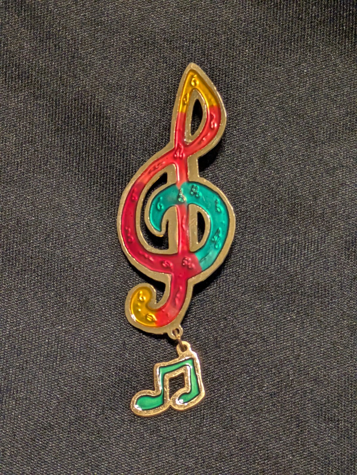 Vintage Treble Clef Music Note Gold Tone Pin Brooch D… - Gem