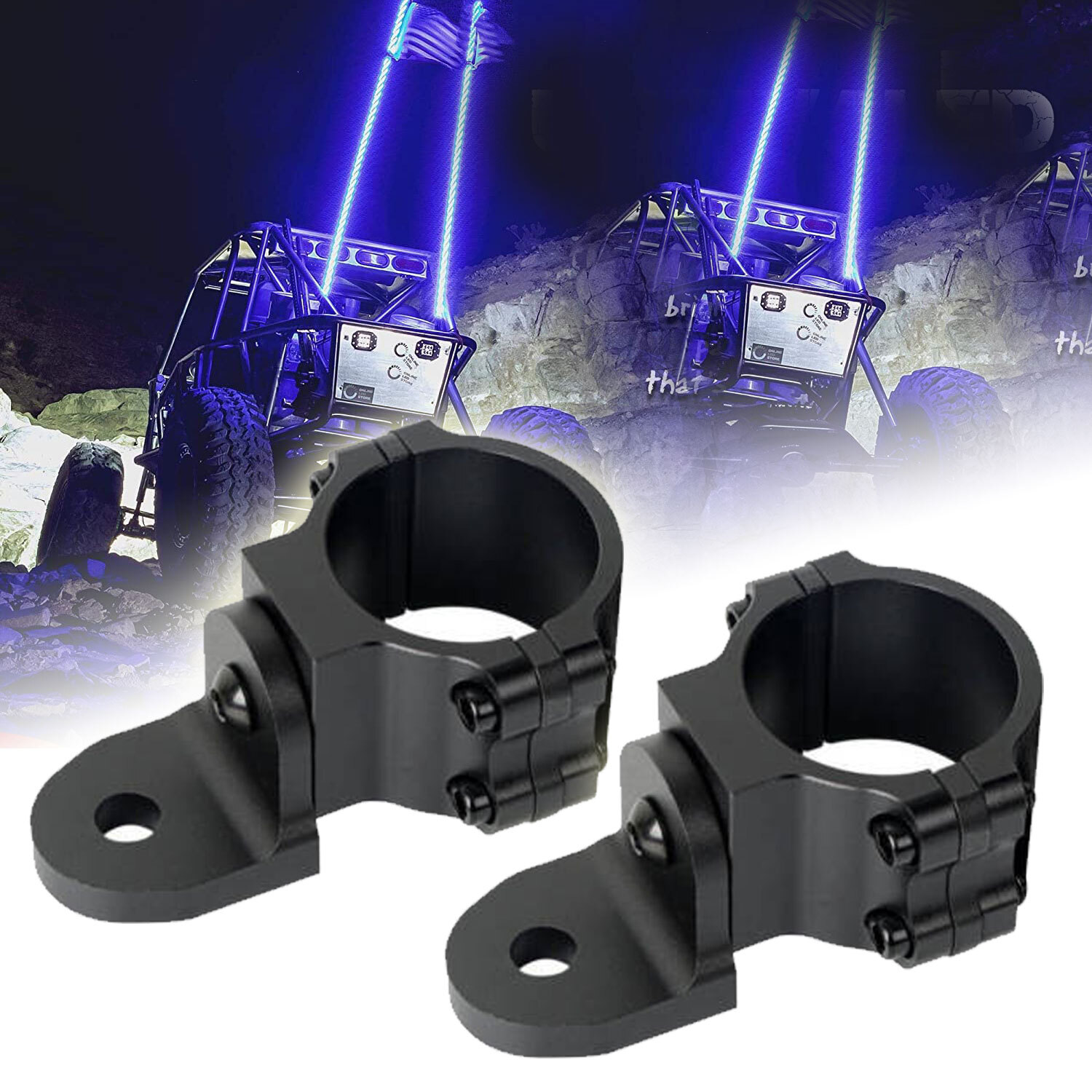 Pair 1.75" to 2" Mount Bracket Rollbar Clamp LED Whip Light Flag Pole ...